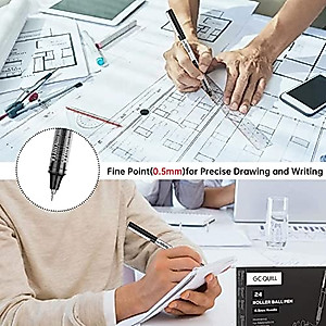 GC QUILL Rollerball Pens, Pack of 24, 0.5mm Black Liquid Ink Pens for Bullet Journaling, Fine Point Rollerball, Office Supplies for Writing, Taking Notes & Sketching BK24