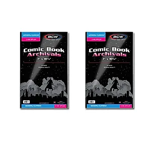 BCW Current/Modern Comic Mylar Archivals - 2 MIL - 100 Count Pack | Archival Comic Book Bags | Standard Size 7 x 10.5 Inches, Secure 1.5 Inch Flap | Protective Covers for Comic Book Collectors