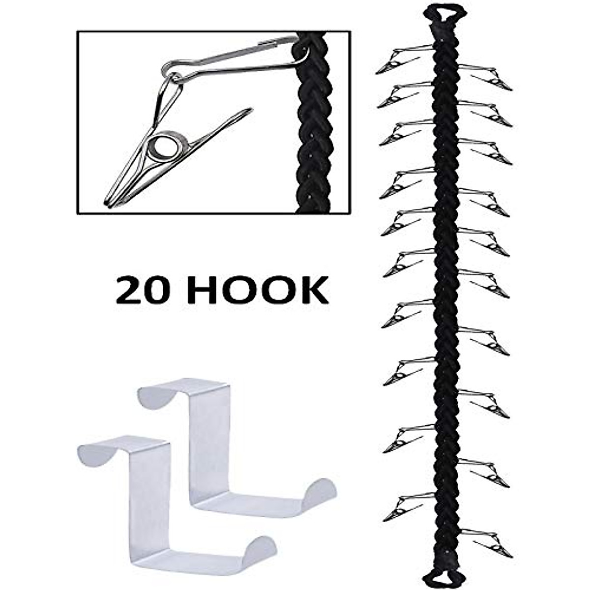 Over Door Hanging Storage Chain with 20 Stainless Steel Clips, Toy Storage Chain Multipurpose Organizer for Your Toys, Sun Visors, Hats, Cap, Scarves, Gloves, towel, Jewelry, etc.