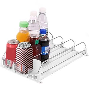 Protoiya Drink Organizer for Fridge, Self-Sliding Soda Can Dispenser with Locking Design, 3 Rows Fridge Drink Dispenser Holds up to 25+ Cans, Adjustable Width for Pantry/Vending Machine