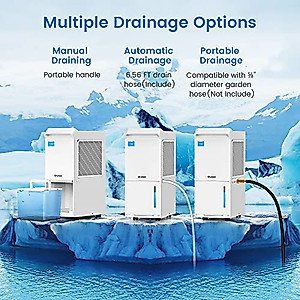 Vellgoo 3,200 Sq.Ft Energy Star Dehumidifier for Basement with Drain Hose, 36 Pint DryTank Dehumidifiers for Large Room, Suit for Garden Hose, Intelligent Humidity Control, 24H Timer White