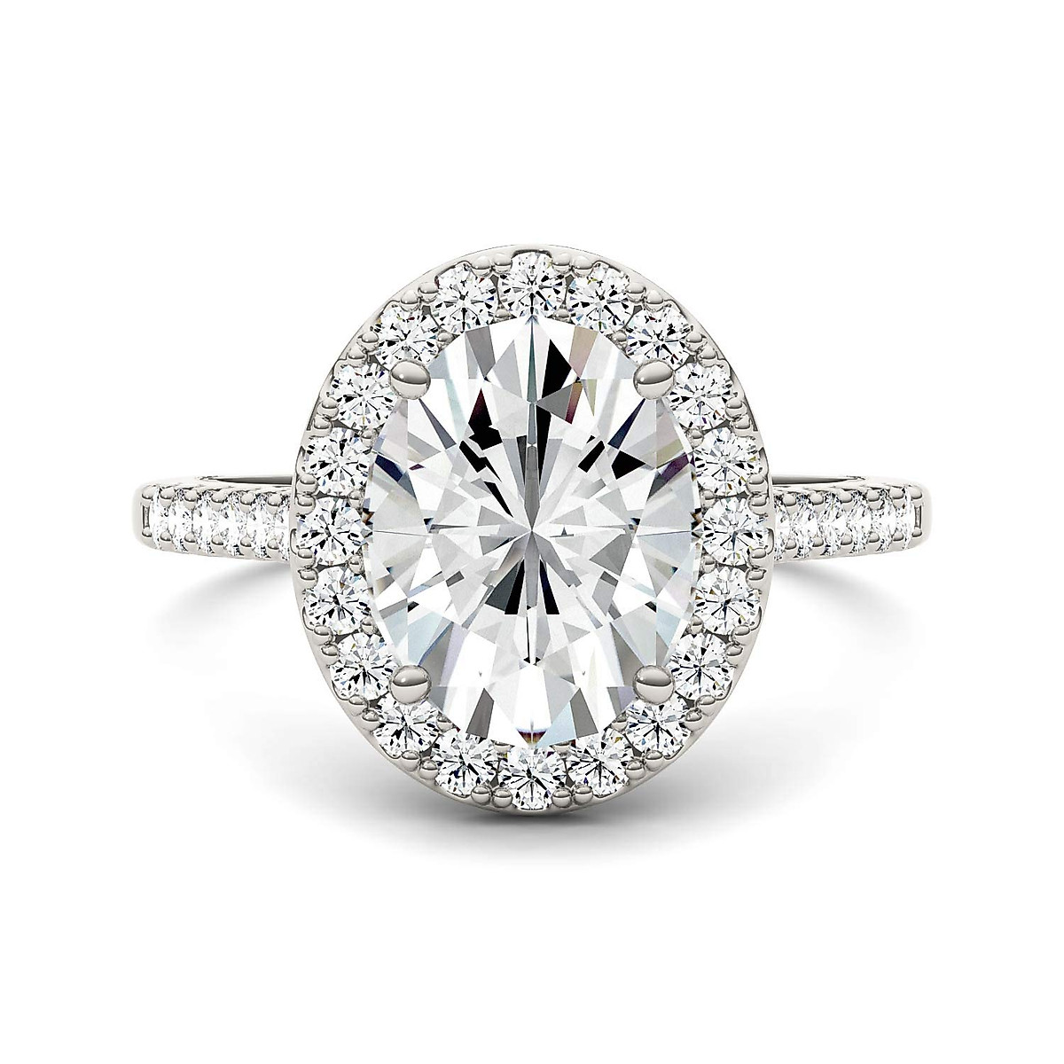 14K White Gold Moissanite by Charles & Colvard 10x8mm Oval Engagement Ring-size 7 3.48cttw DEW