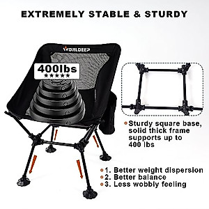 WORLDEEP Folding Camping Chair,Portable Camping Chair Lightweight Compact Camping Chair with Side Pockets for Outdoor Camp, Travel, Beach, Picnic, Hiking, Supports 400Lbs