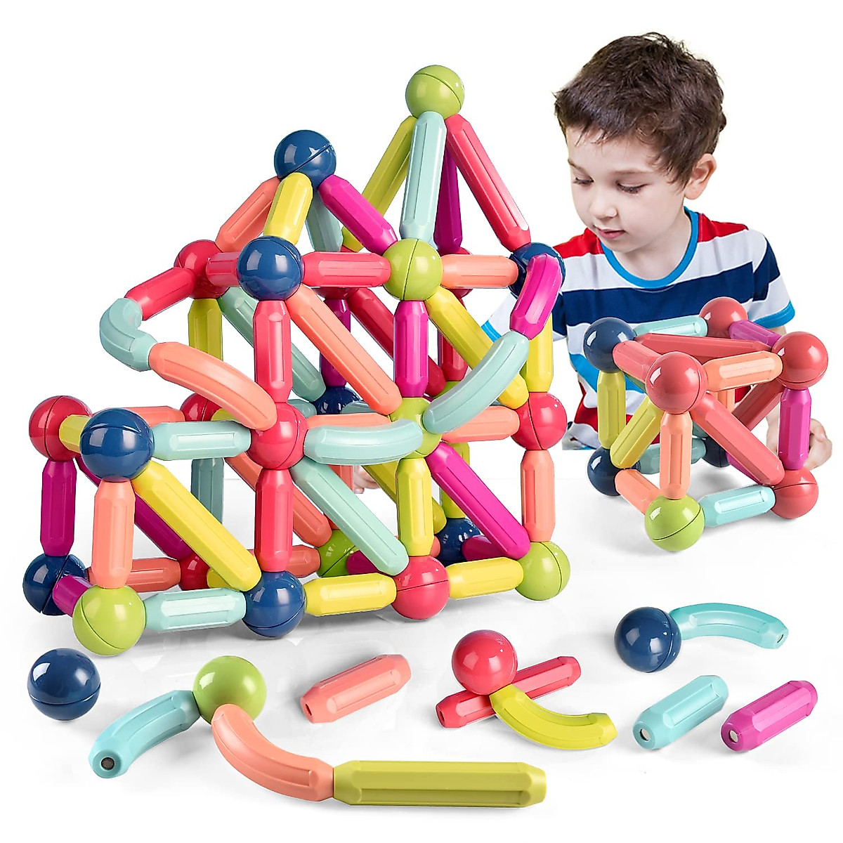 Jofarstep Magnetic Balls and Rods Set, Magnetic Building Set, Magnetic Balls and Sticks - Featuring Safe, Extra-Strong, Montessori Toys STEM Stacking Toys for Boys & Girls 3+ (42 PCS)