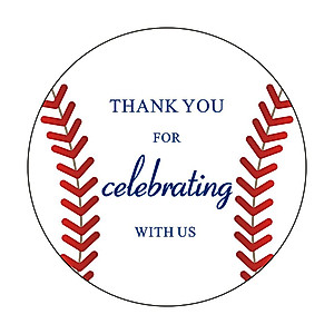 2" Round 50 Pack of Baseball Label Stickers Baseball Thank You Party Sticker Labels for Birthday Party Baby Shower Party Favor Decoration