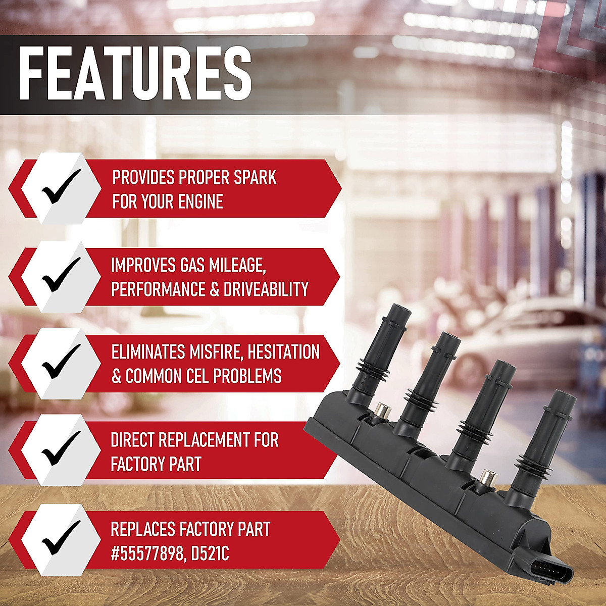 Ignition Coil Pack - Compatible with Chevy, Buick, Cadillac Vehicles - 2011-2018 - 1.4L Encore, ELR, Cruze, Cruze Limited, Sonic, Trax, Volt - Replaces D521C, 55577898, 55579072, 25198623, UF669