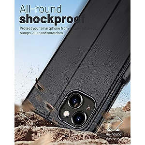 OCASE Compatible with iPhone 15 Wallet Case, PU Leather Flip Folio Case with Card Holders RFID Blocking Kickstand [Shockproof TPU Inner Shell] Phone Cover 6.1 Inch 2023, Black