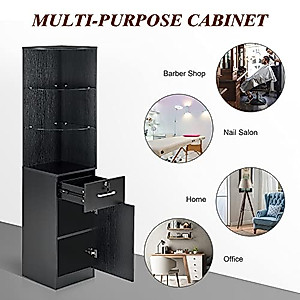 BarberPub Corner Storage Cabinet with Door and Glass Shelves for Home Office Beauty Salon Spa 3200 (Black)