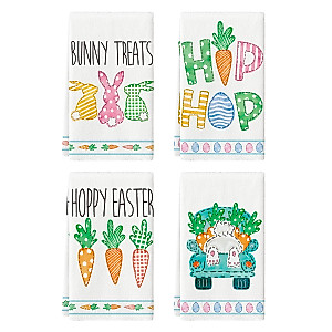 Artoid Mode Bunny Treats Rabbits Hip Hop Carrots Truck Hoppy Easter Kitchen Towels Dish Towels, 18x26 Inch Seasonal Decoration Hand Towels Set of 4