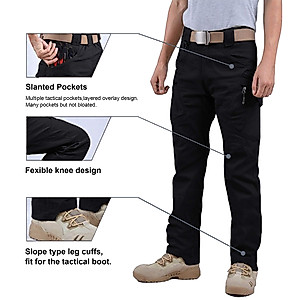 Susclude Men's Tactical Pants Stretch, 9 Pockets Rip Stop Lightweight Cargo Work Military Trousers Outdoor Hiking Pants Black 32Wx32L