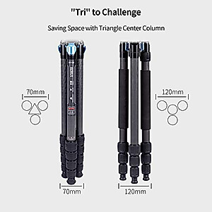 SIRUI ST-124 Carbon Fiber Tripod with Triangular Centre Column, Waterproof, Travel Tripod for Cameras, 4 Sections, 62.2inch, Load 26lbs