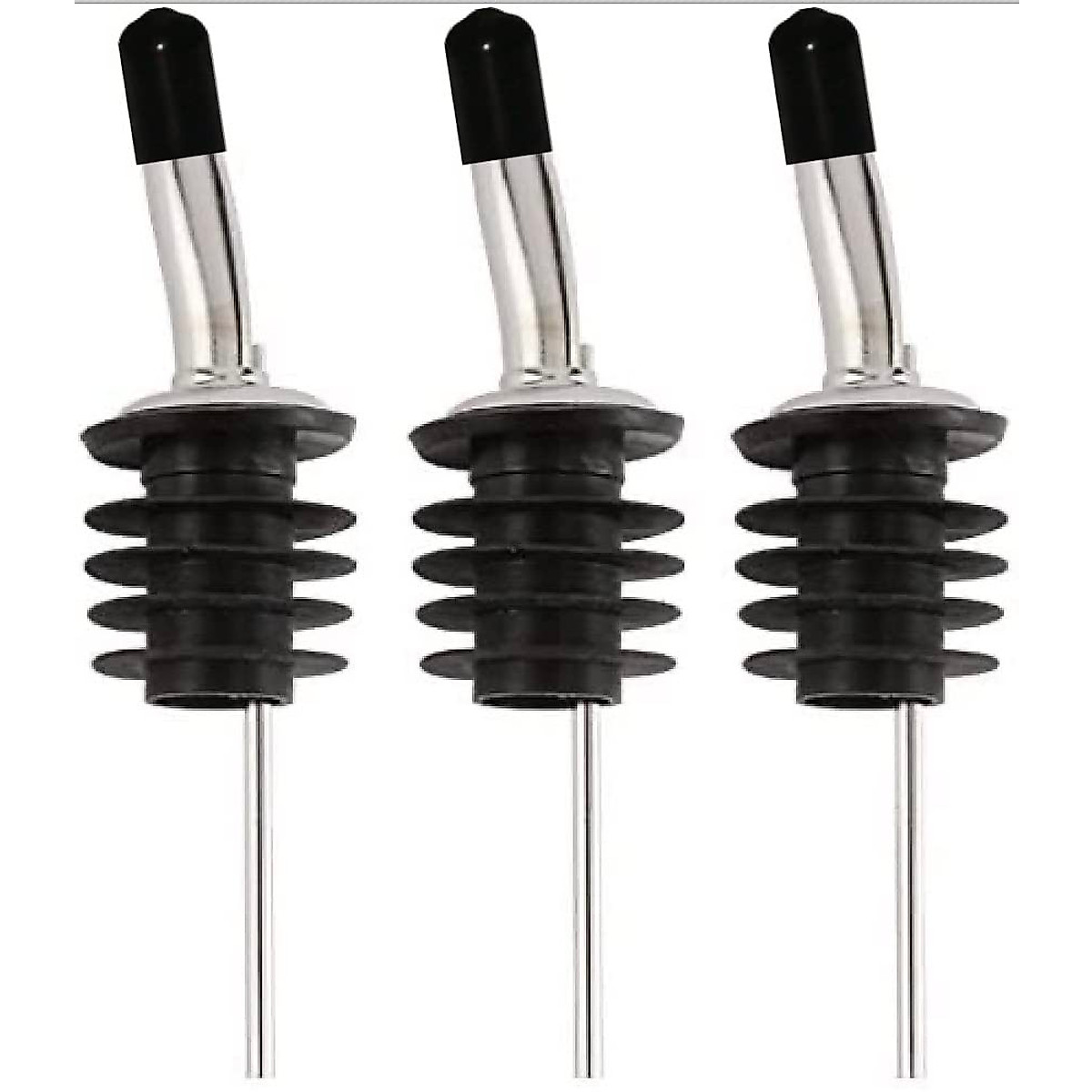 Bartender Gear Free Flow Pour Spouts Stainless Steel Liquor Wine Olive Oil Bottle Pourers with Dust Caps - Cork is 27mm [approx 1 inch] in diameter Fit Most Half Gallon & 1.75 Liter Liquor Bottles (3)