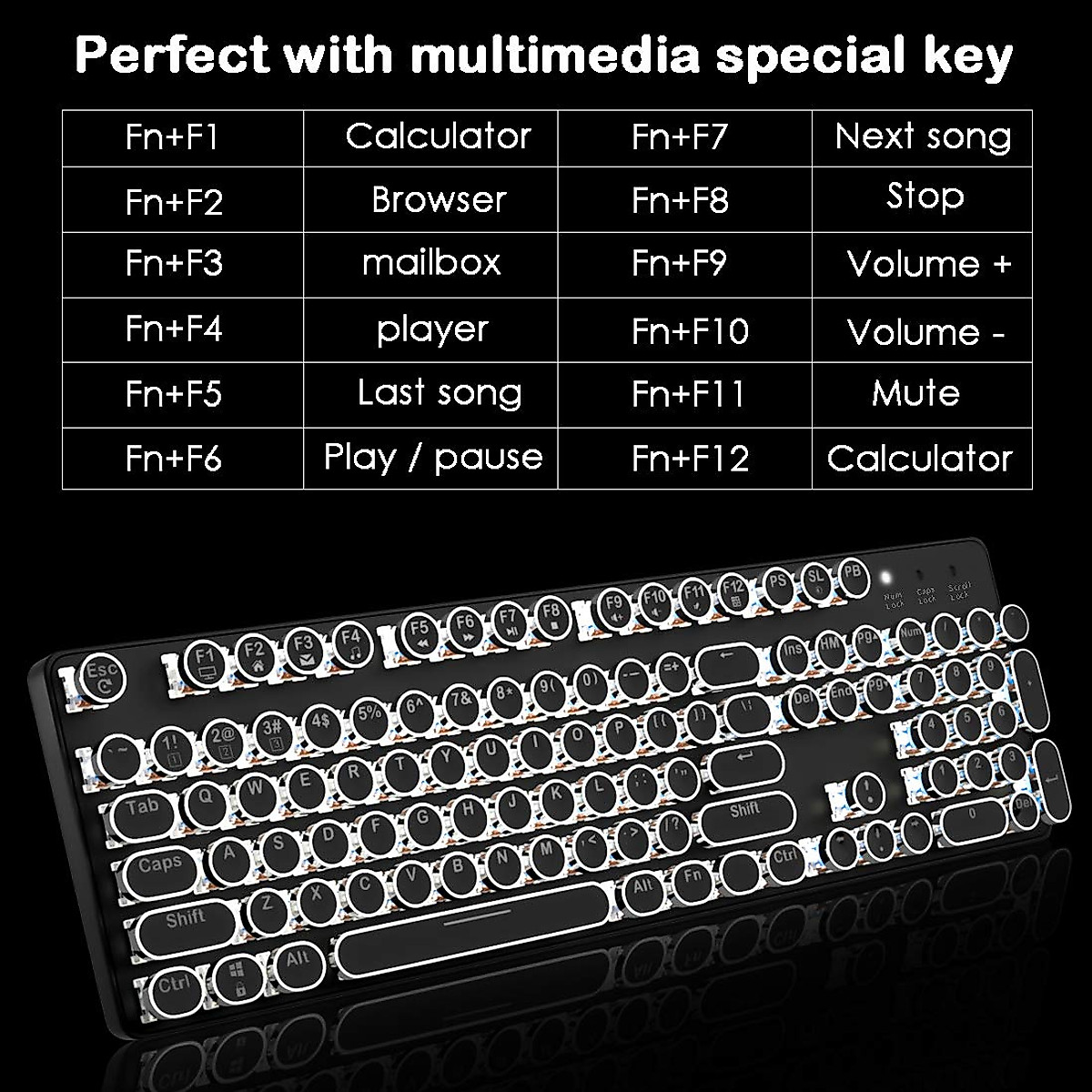 PC Gaming Mechanical Keyboard with LED White Backlit Light, 104 Keys Anti-Ghosting, Blue Switch Typing Key Caps and USB Connection for Computer