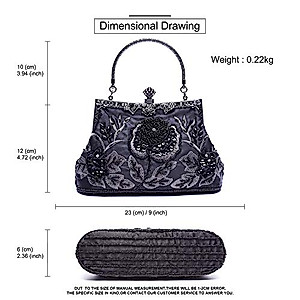 HOTER Wowens Antique Floral Seed/Bead/Sequin Bag Evening Clutch Wedding Party Clutch Purses and Handbags
