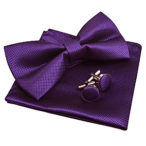 Alizeal Mens Solid Mini Squares Formal Banded Pre-tied Bow Ties Set-Dark Purple