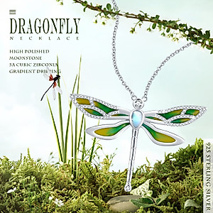 Dragonfly Moonstone Necklace 925 Sterling Silver Dragonfly Pendant Necklaces for Woman Sister Best Friend Dainty Cute Animal Delicate Jewelry Birthday Christmas Gift