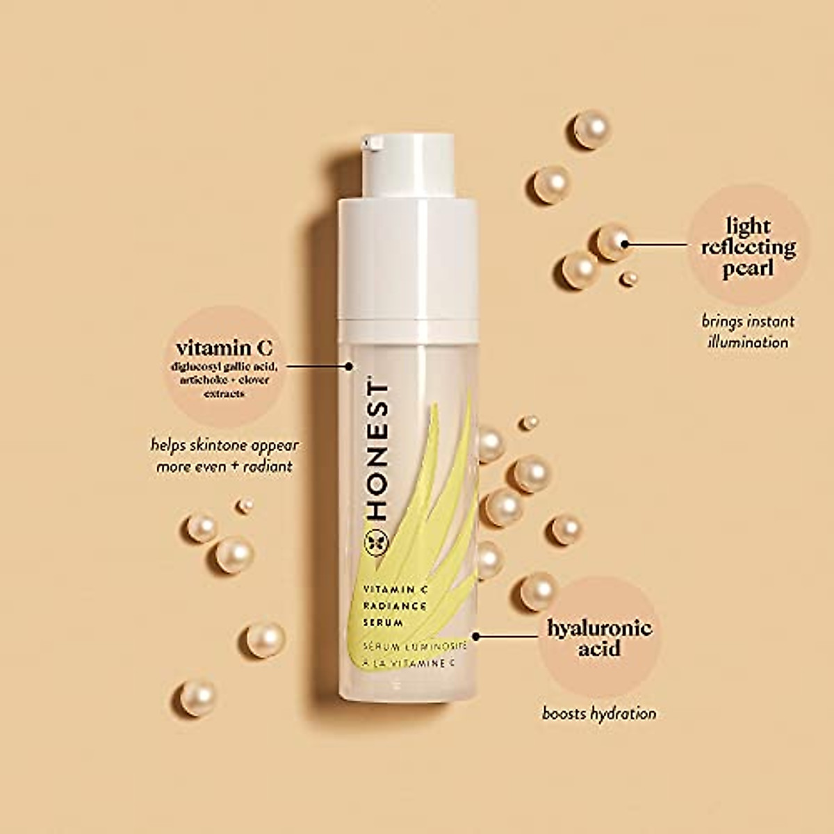 Honest Beauty Vitamin C Radiance Serum with Artichoke & Clover Extracts | Paraben Free, Dermatologist Tested, Cruelty Free | 1.0 Fl. Oz