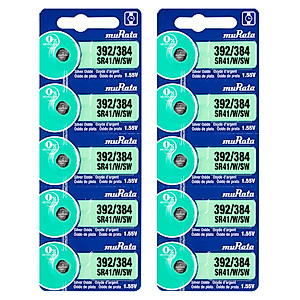 Murata 392/384 Battery SR41/W/SW 1.55V Silver Oxide Watch Button Cell (10 Batteries)