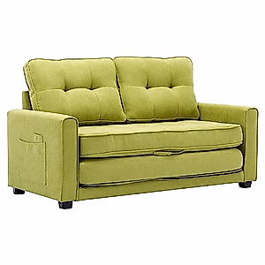 GIA Furniture Home Series Mid-Century Modern 60" Upholstered Convertible Loveseat with Side Pocket for Living Room,Green