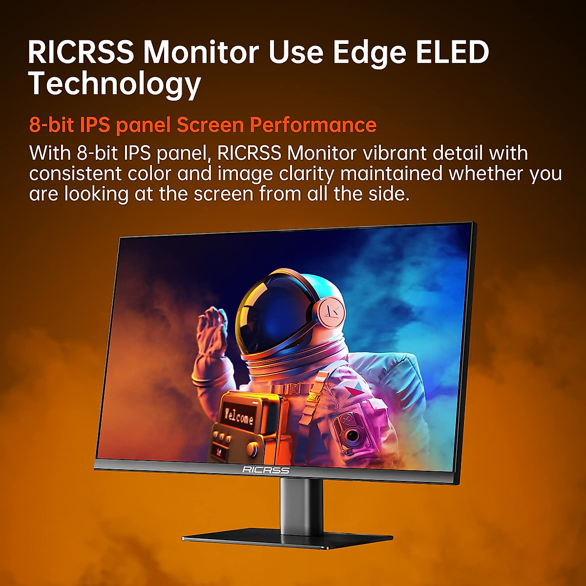 23.8” Monitor, RICRSS 75Hz FHD (1920 x 1080) IPS Computer Monitor with 178° Wide Viewing Angle, Frameless and VESA Mounting, ELED Display-Ergonomic Tilt, Low Blue Light Eye Care Mode (HDMI & VGA Port)