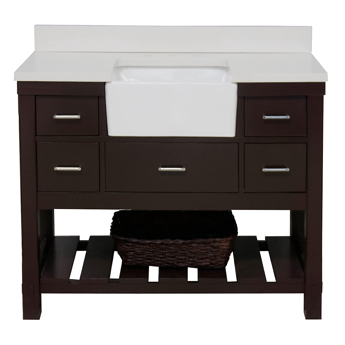 Charlotte 48-inch Bathroom Vanity (Quartz/Chocolate): Includes Chocolate Cabinet with Stunning Quartz Countertop and White Ceramic Farmhouse Apron Sink