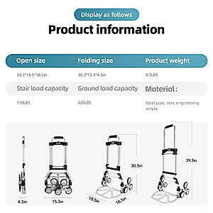 RJTEK 【Upgraded Version】 Stair Climber Hand Truck and Dolly, 220 Lb Capacity Stair Climbing cart Heavy-Duty Trolley Cart Heavy-Duty Luggage cart Stair Dolly Lightweight with Telescoping Handle