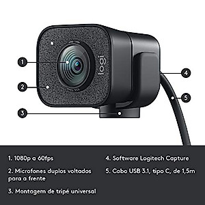 Logitech StreamCam Plus Webcam with Tripod Mount (Graphite), 1080p