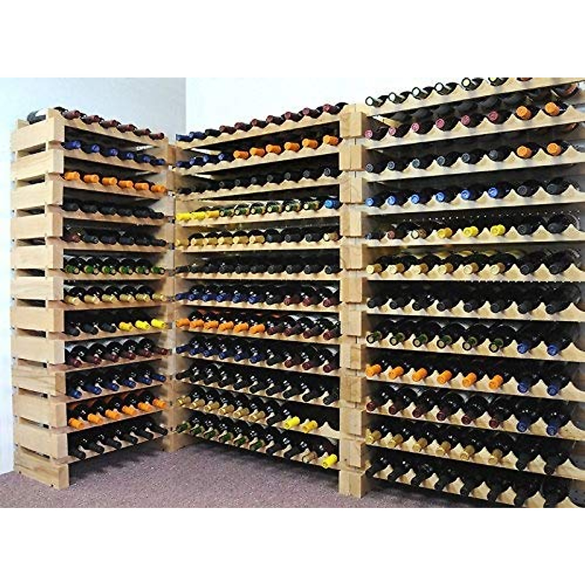 sfDisplay.com,LLC. Modular Wine Rack Beechwood 32-96 Bottle Capacity 8 Bottles Across up to 12 Rows Newest Improved Model (32 Bottles - 4 Rows)
