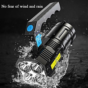 Wrrozz LED Flashlight USB Rechargeable, High Lumens Tactical Light with Sidelight, 4X LED, Zoomable, Handheld Super Brightest Flashlights, Portable Torch for Outdoor Camping Emergency Lantern