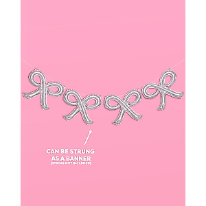 xo, Fetti Bow Balloon Holographic Foil - 4 pk, 22" | Bachelorette Party Decorations, Bow Theme Birthday Party, Bridal Engagement Decor, Coquette Cute Supplies, Girl Baby Shower, Tea Bday Ribbon Decor