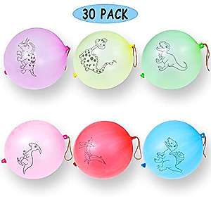 30 Pack Dinosaur Punch Balloons,18 inch Strong Balloon with Rubber Band Handles,6 Styles for Daily Games Classroom Decoration,Birthday Party Favors for Kids