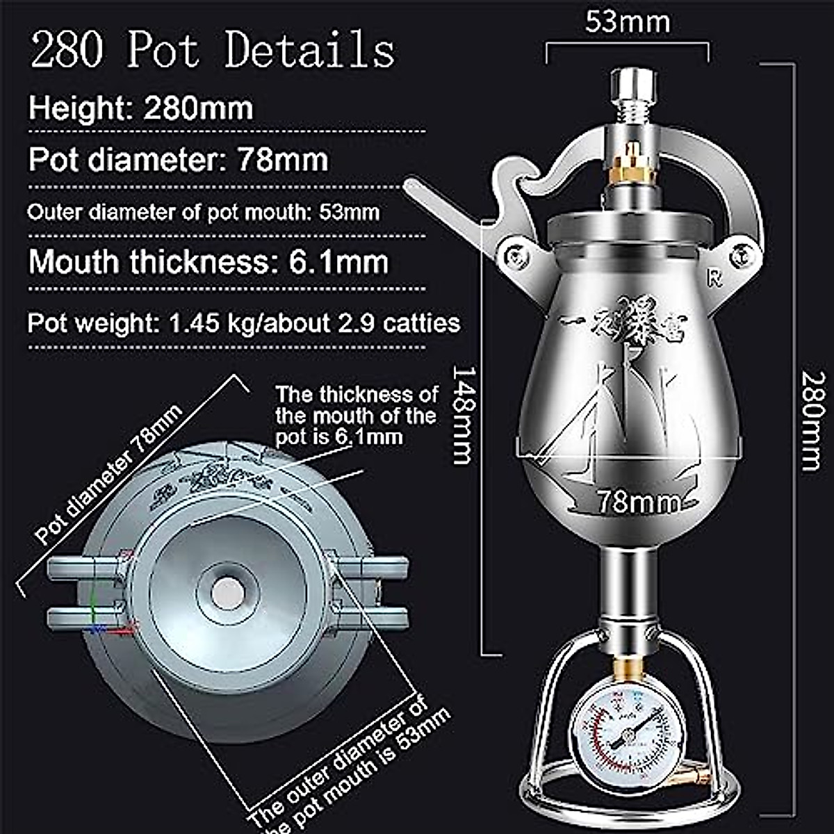 Stainless Steel Fire Heating Popcorn Machine- Manual Old Chinese Traditional Popcorn Machine, With Pressure Gauge, Slow Heating, For Home Use