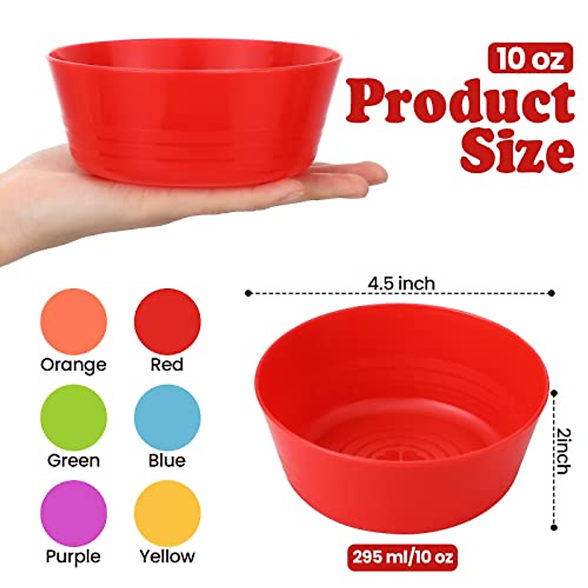 24 Pcs Kids Plastic Bowls Plastic 10 oz Cereal Bowls Snack Bowls Kids Bowls Microwave Dishwasher Safe Toddler Bowls Colorful Snack Bowls Small Children Bowl Salad Dessert Soup Bowls, 6 Colors