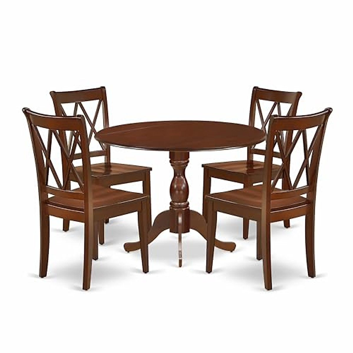 East West Furniture DMCL5-MAH-W 5 Piece Kitchen Table & Chairs Set Includes a Round Dining Table with Dropleaf and 4 Dining Room Chairs, 42x42 Inch, Mahogany