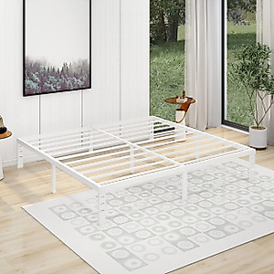 alazyhome King Size Bed Frame 14 Inch Metal Platform Bed Frame Heavy Duty Steel Slats Support No Box Spring Needed Noise-Free Easy Assembly White