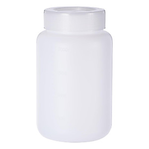 PATIKIL 2000ml Reagent Bottles, PE Wide Mouth Round Graduated Bottles with Screw Cap for Lab Water Reagent Liquids Solid Sample Storage Seal, Transparent White