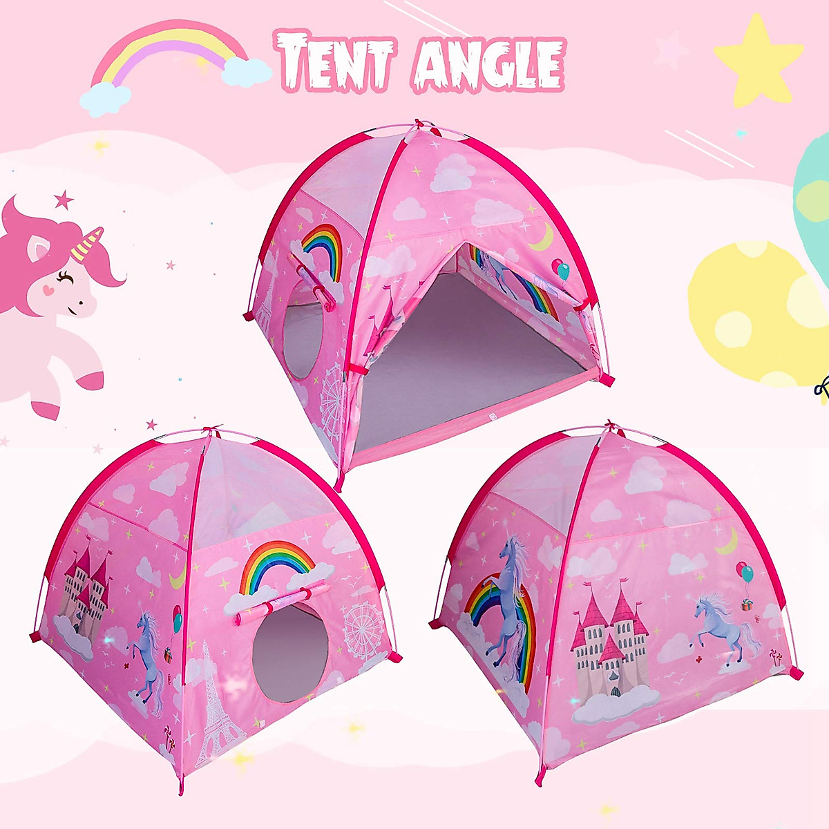 MountRhino Kids Play Tent 48”x48”x42” Pink Unicorn Princess Playhouse Tent for Kids Indoor Outdoor Children Dome Tent for Girls Boys Camping Playground Perfect Kid’s Gift