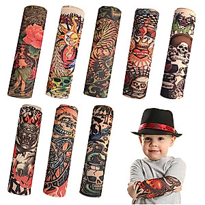 Tattoo Sleeve for Kids, Baby Tattoo Sleeves Arts Fake Slip on Arm Sunscreen Sleeves UV Sun Protection Cooling Arm Sleeves for Kid Child 8 PCS
