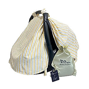 Henry&Bros. Baby Car Seat Cover - 5 in 1 Carseat Canopy and Nursing Cover - 100% Organic Cotton Breathable Privacy Shade (Golden Child Stripe)