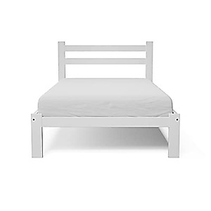 Amazonas Twin Size Bed Frame Solid Pine Wood and Hardwood Slats Support White Finish Wooden White Kids Bed Single Suitable for Boys Girls Bedroom Wooden Bed Frame