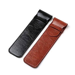 Daimay Leather Pen Case Holder Handmade Fountain Pen Pouch Soft Pen Protective Sleeve Cover for Ballpoint Pen, Stylus Touch Pen - Pack of 2 (Black & Brown)
