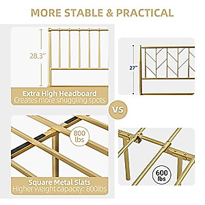 Amyove Gold Bed Frame Full Size Bed Frame with Modern Headboard, Platform Bed 14 Inches Metal Mattress Foundation for Storage, No Box Spring Needed, Easy Assembly, Gold