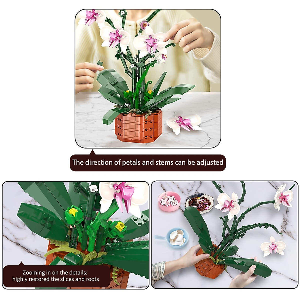 729-Piece Artificial Flower Building Blocks Set - DIY Home Decoration Kit for Adults, Girlfriends, Mom - Christmas, Birthday, Valentine's Day Gifts