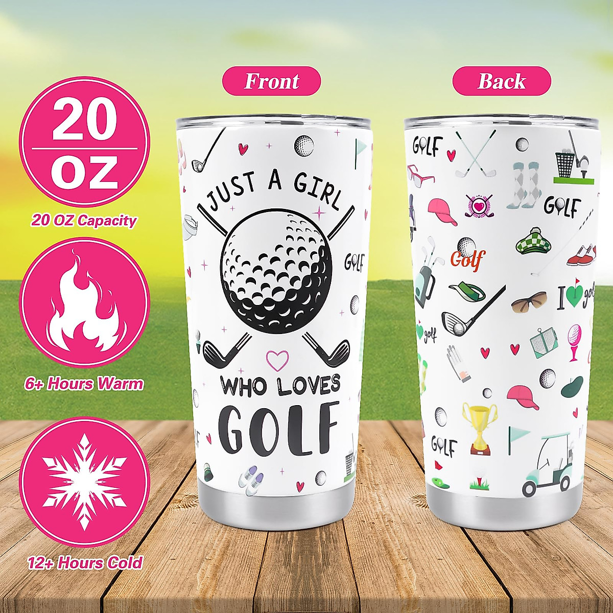 Keluna Golf Gifts for Women Golfers - 4Pcs Womens Golfing Accessories Gifts Set, 20oz Golf Tumbler Funny Golfer Socks Keychain Makeup Bag for Lady Girls Golfing Party Favors Birthday