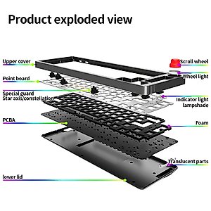 GK68 RGB Hot-Swappable Programmable Junction Box Can Be Replaced with Switch DIY Mechanical Keyboard Kit, Support AKKO, Cherry MX, Gateron, Kailh Mechanical Axis (White, White)