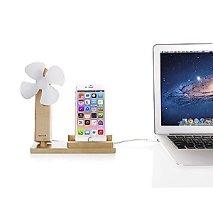 Morjava Z-10 Desktop Wooden Phone Stand Detachable Adjustable Portable Mini USB Fan 2 in 1 Creative Solid Wood Phone Stand for iPad iPhone -Light