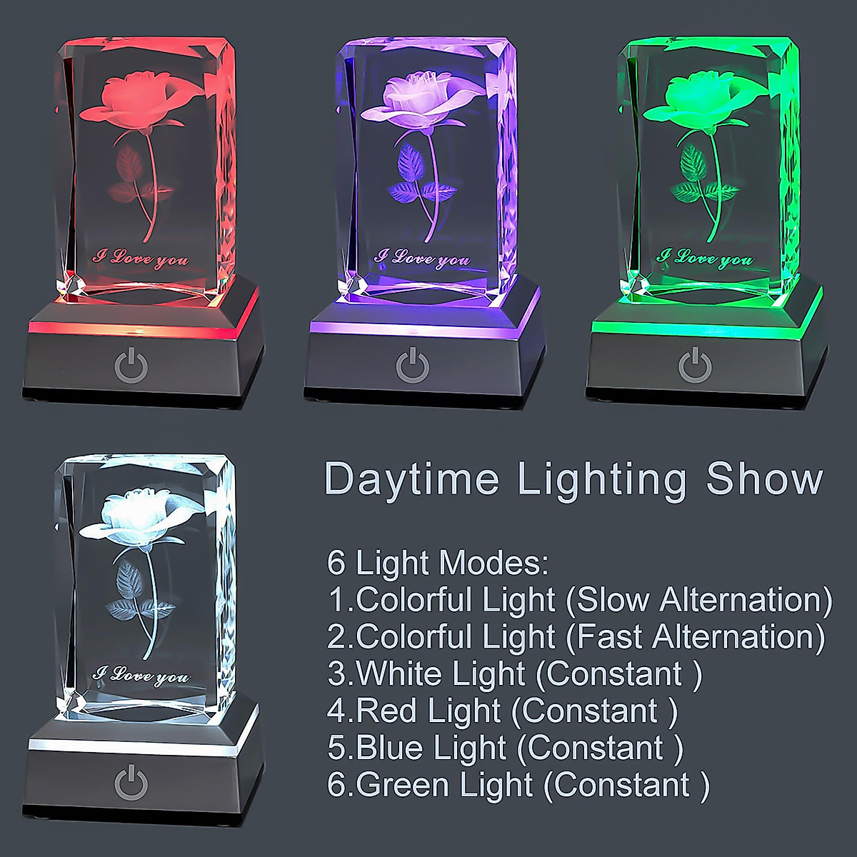 hochance 3D Rose Crystal Multicolor Nightlight,I Love You Decolamp,Perfect Mothers Day Gifts for Mom Mother My Girlfriend Wife Her,Unique Valentines Anniversary Birthday Presents Ideas