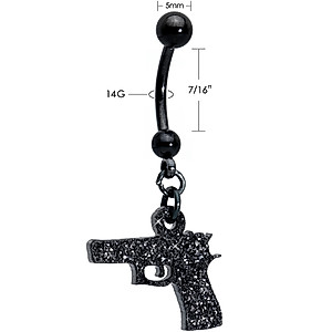 Body Candy Black Glitter Gun Dangle Belly Button Ring