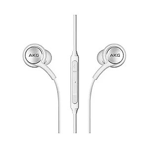 OEM Amazing 2019 Stereo Headphones for Samsung Galaxy S10 S10e S10 Plus Braided Cable - Designed by AKG - with Microphone (White) (Renewed)