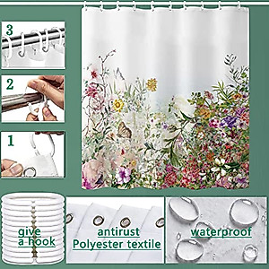 Niidder Shower Curtain, Fabric Shower Curtain Colored Flowers Shower Curtain - 72" W x 72" L with 12 Hooks for Home Hotels Shower Curtains for Bathroom, Waterproof Shower Curtain Liners